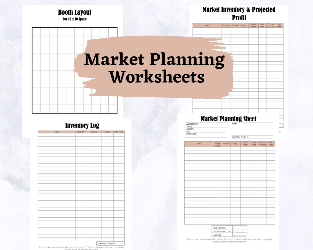 Market Planning Worksheets, Craft Show Vendor Work Sheets, Inventory ...