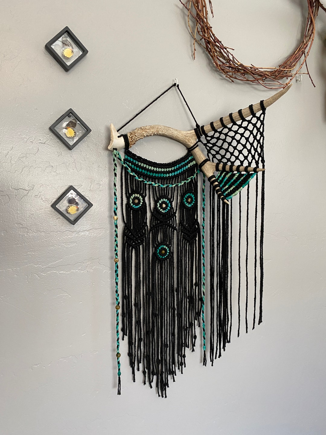 Turquoise Inspired, Unique Macrame Antler Wall Hanger - Etsy