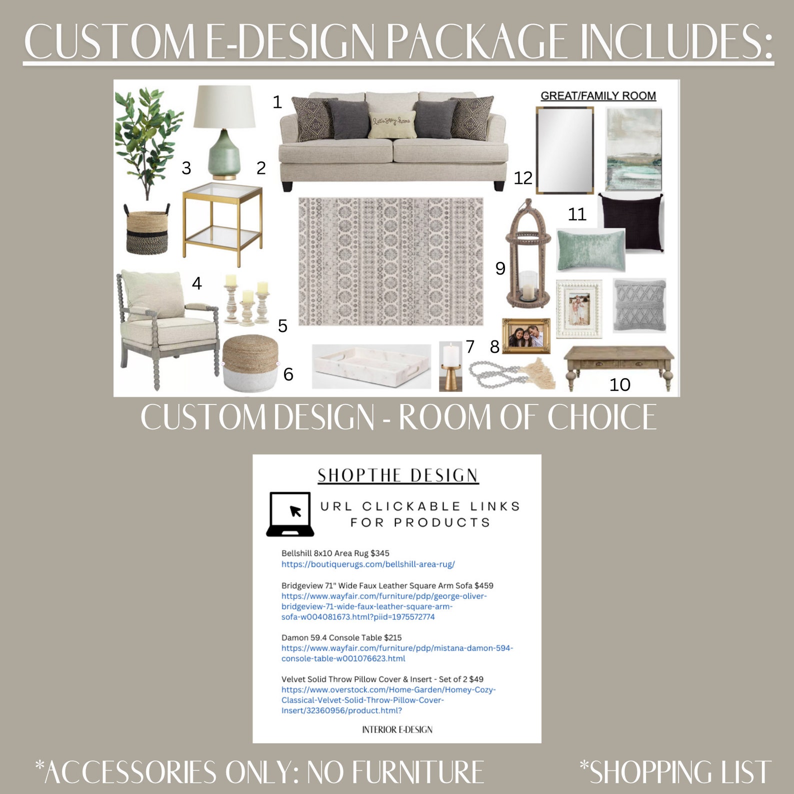 Custom E-design Mood Board | Accessories & Decor Shopping List - Etsy