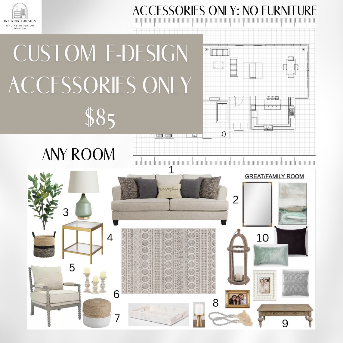 Custom E-design Mood Board | Accessories & Decor Shopping List - Etsy