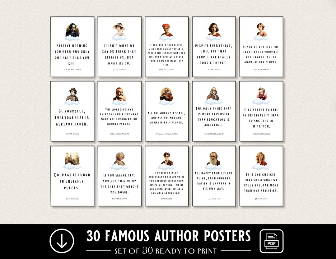 Famous Author Quotes, Set of 30, Famous Author Posters, Literary Wall ...