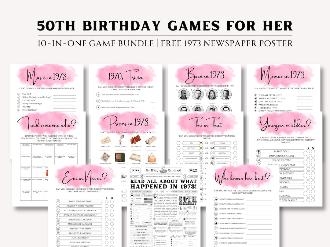 50th Birthday Games Bundle for Her 50th Birthday Games for - Etsy