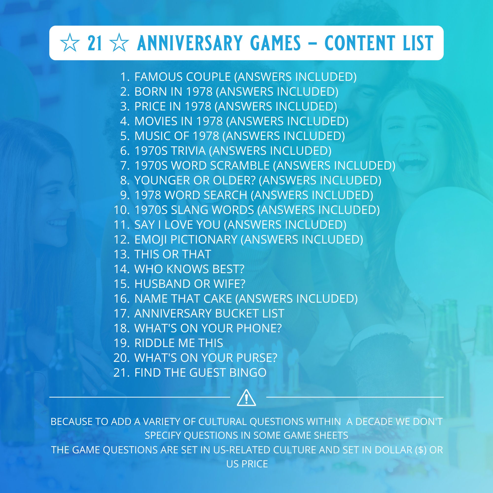 45th Anniversary Party Games Married in 1978 Game Bundle 45 - Etsy