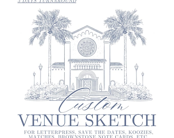 Line Drawing Venue Wedding Invitation - Venue Illustration Wedding ...