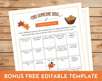 Thanksgiving Find Someone Who Game Thanksgiving Game Kids - Etsy