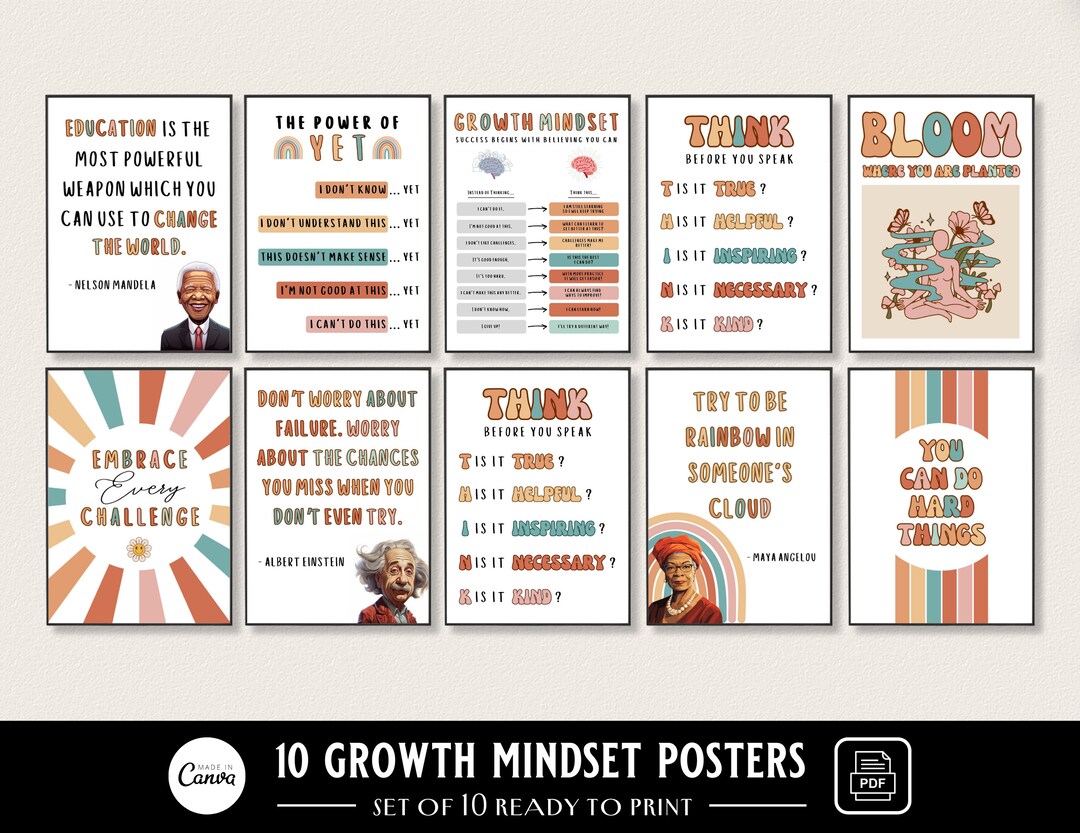Growth Mindset Posters Boho Classroom Posters Set of 10 - Etsy Australia