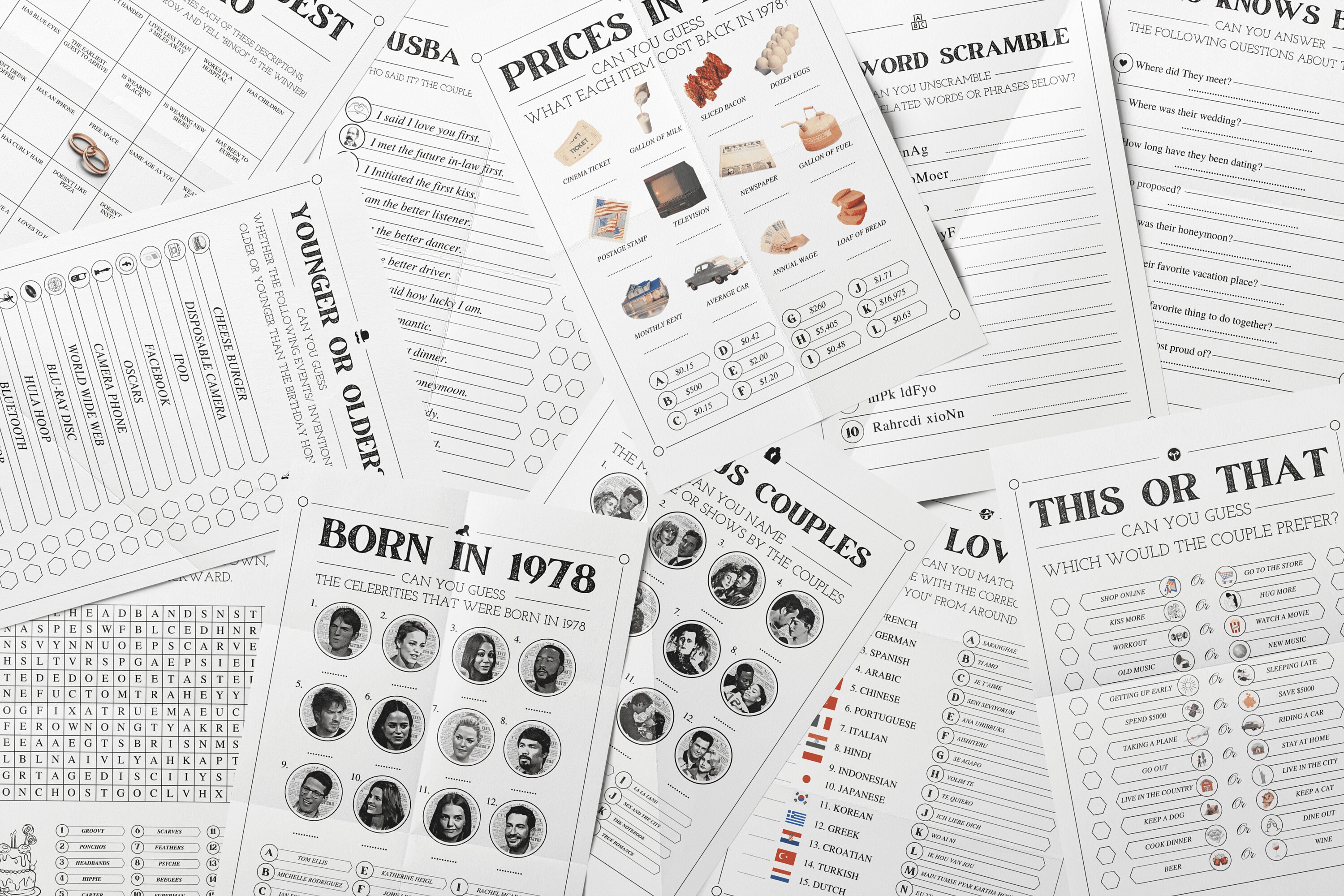 45th Anniversary Party Games Married in 1978 Game Bundle 45 - Etsy