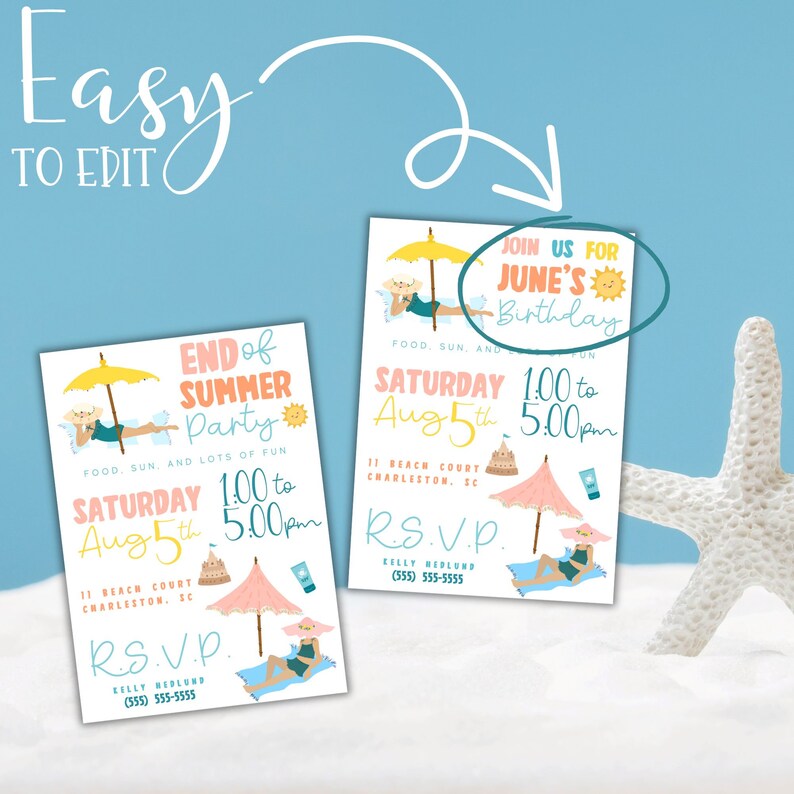 INVITATION TEMPLATE, End of Summer Template, Editable Digital Invite ...