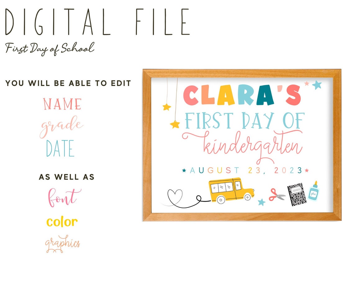 DIGITAL DOWNLOAD Back to School Template First Day of School - Etsy