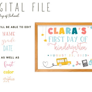 DIGITAL DOWNLOAD, Back to School Template, First Day of School Sign ...
