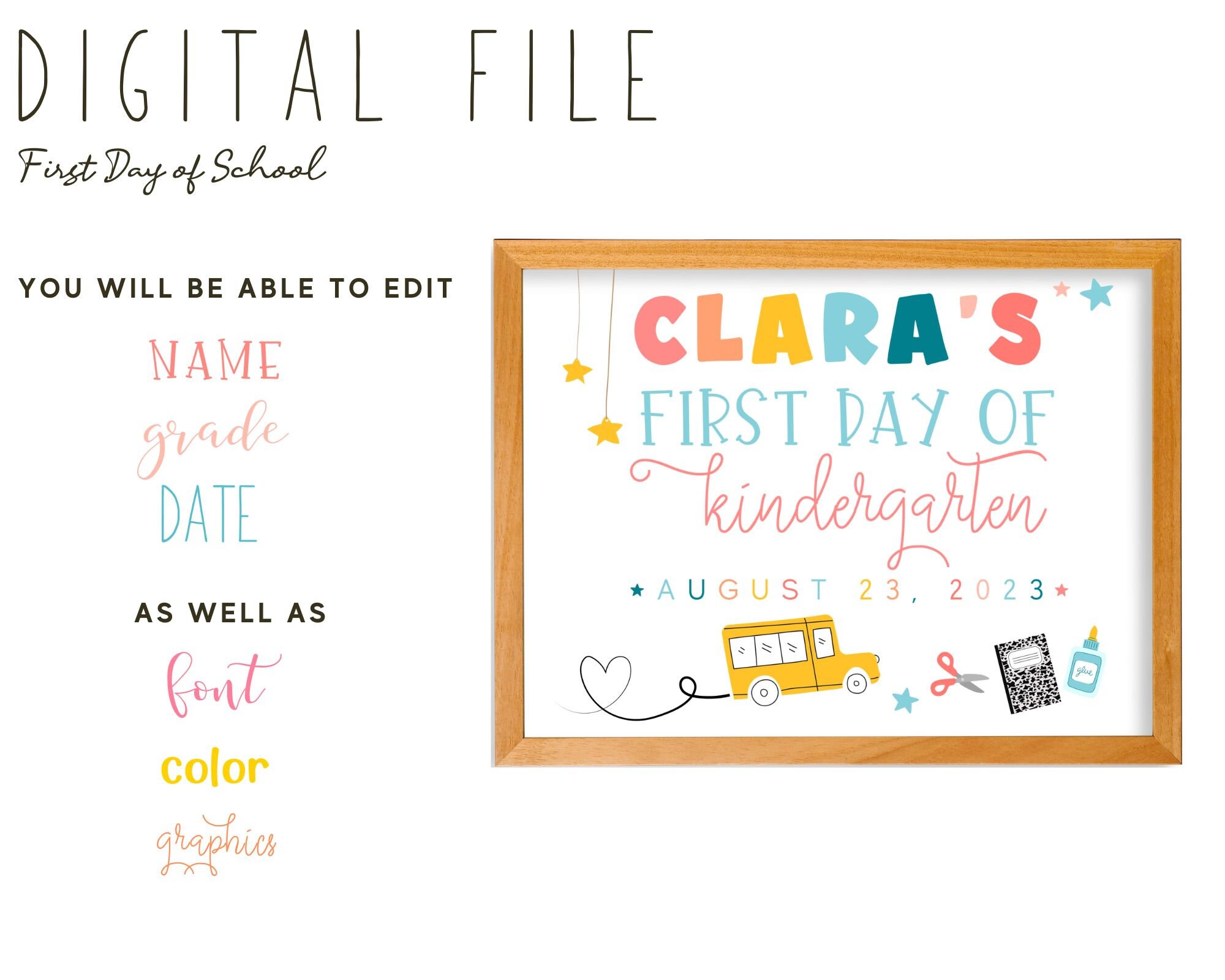 DIGITAL DOWNLOAD, Back to School Template, First Day of School Sign ...