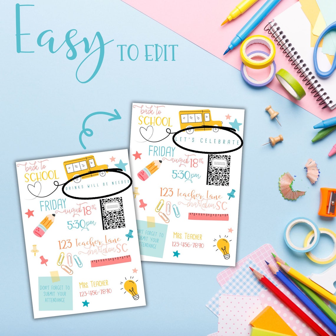 INVITATION TEMPLATE Back to School Invitation Editable Back - Etsy