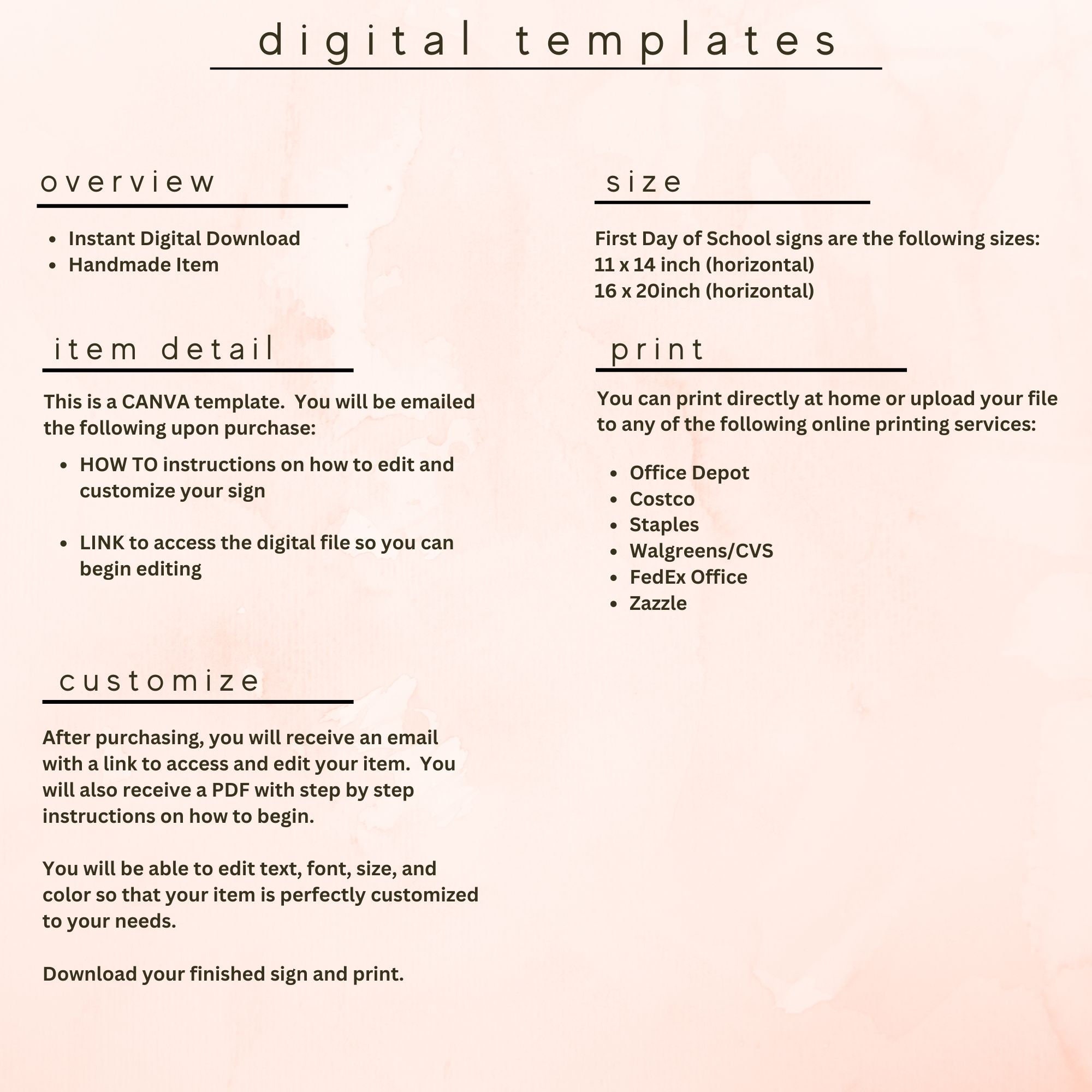 DIGITAL DOWNLOAD Back to School Template First Day of School - Etsy