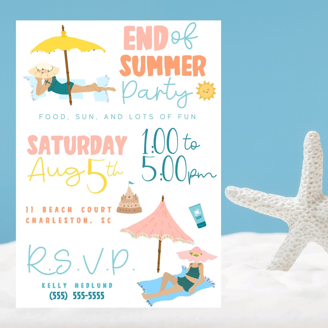 INVITATION TEMPLATE, End of Summer Template, Editable Digital Invite ...