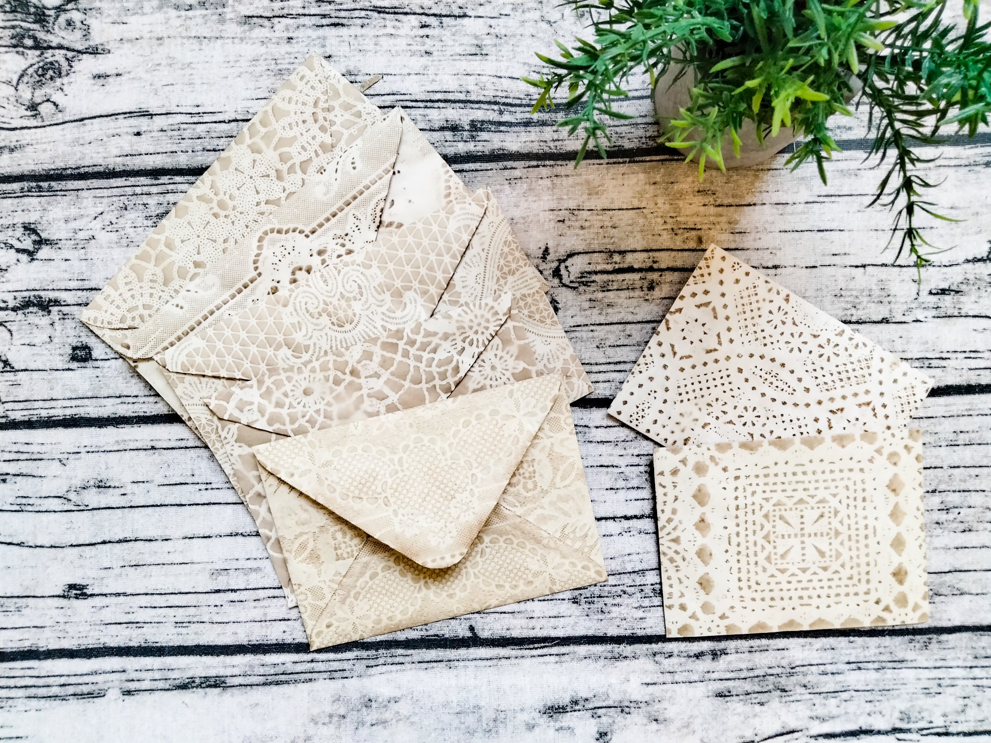7 VARIETY Lace Paper Envelopes Pack #1, Handmade, Coffee Stained, Dyed ...