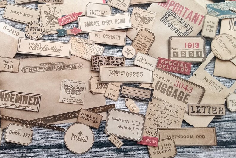20 Piece Mystery Coffee Dyed Stamped Ephemera Variety Pack, Handmade ...