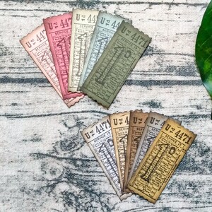 Set of 10 Distressed Tickets, Vintage Colors, Handmade, Die Cuts, Junk ...