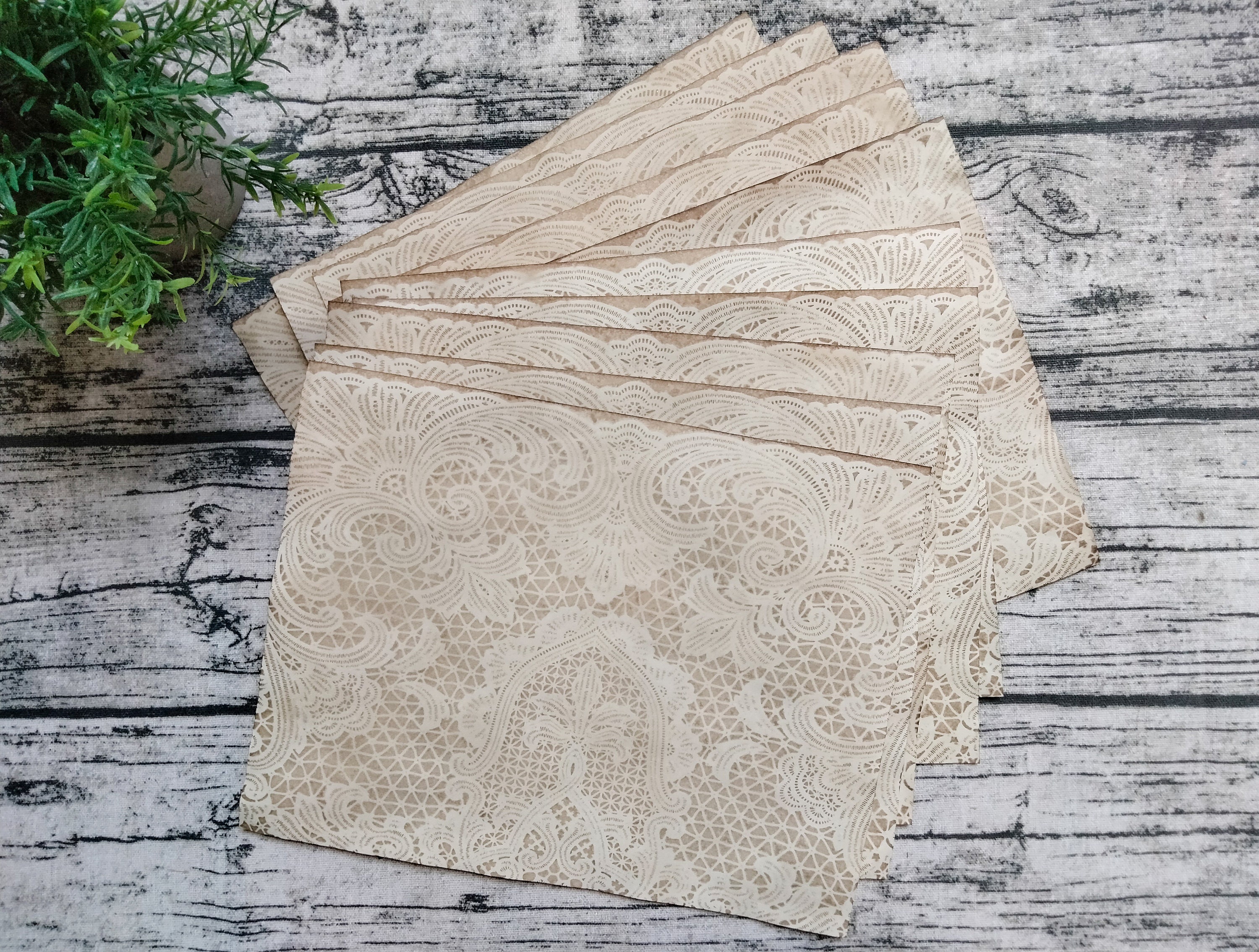 10 Sheets OPULENT LACE Lace Paper, Handmade, Coffee Stained, Dyed Paper ...