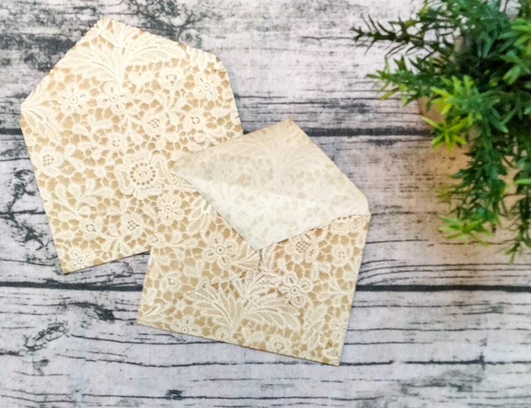 5 BRUSSELLS DUCHESSE LACE Lace Envelopes, Handmade, Coffee Stained ...
