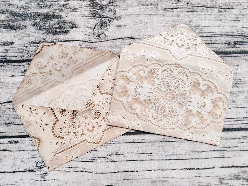 5 CENTERPIECE LACE Grungy Lace Envelopes, Handmade, Coffee Stained ...