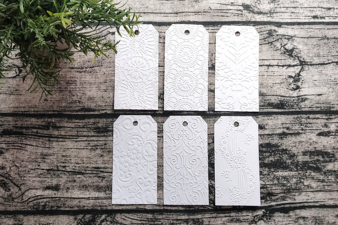 Embossed Tags: "set J", Choose Your Dye Color & Pattern, Set of 10 - Etsy