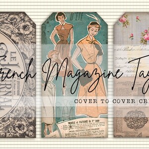 French Magazine Collage Tags | Set of 12 | Junk Journal | Vintage ...