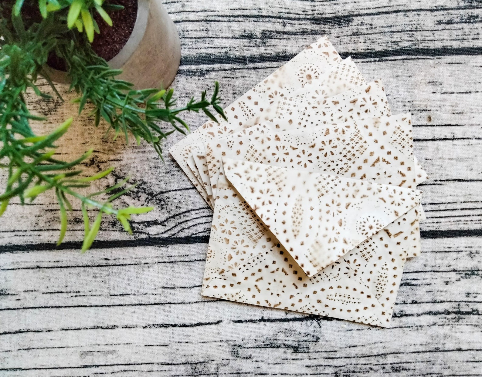 5 GEOMETRIC LACE Lace Envelopes Handmade Coffee Stained - Etsy