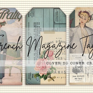 French Magazine Collage Tags | Set of 12 | Junk Journal | Vintage ...