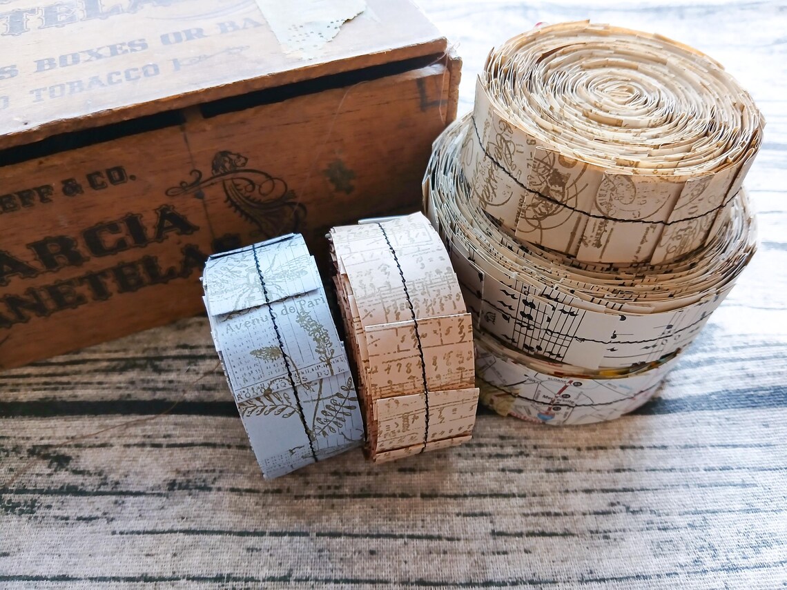 18" Colorful Dyed Paper Ruffle Rolls, Book Pages, Tea Dyed Paper, Sewn ...
