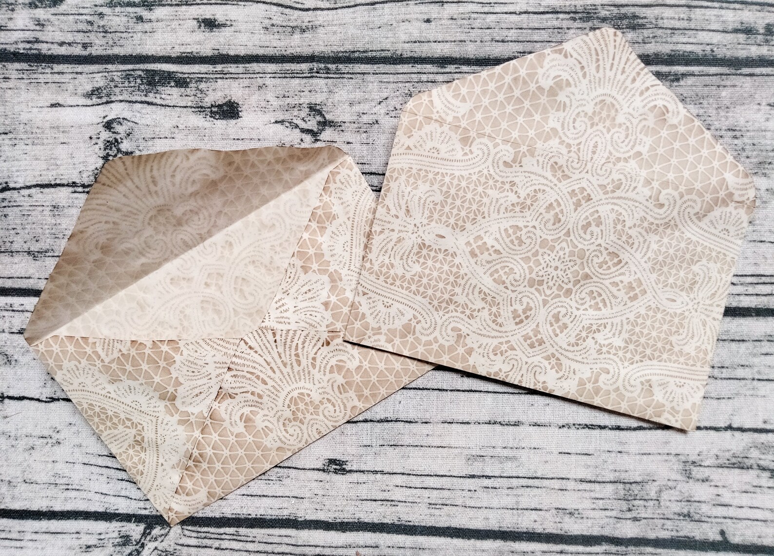 5 OPULENT LACE Lace Envelopes, Handmade, Coffee Stained, Dyed Paper ...