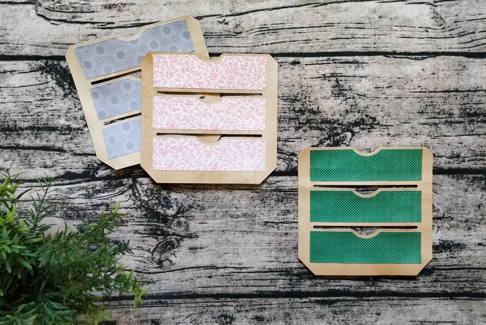 Set of 2 Coffee-dyed Slotted Pockets, Tuck Spots, Die Cuts, Handmade ...