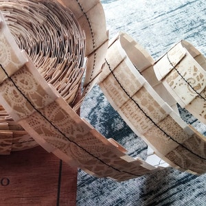 18 Neutral Lace Paper Ruffle Rolls, Book Pages, Tea Dyed Paper, Sewn ...