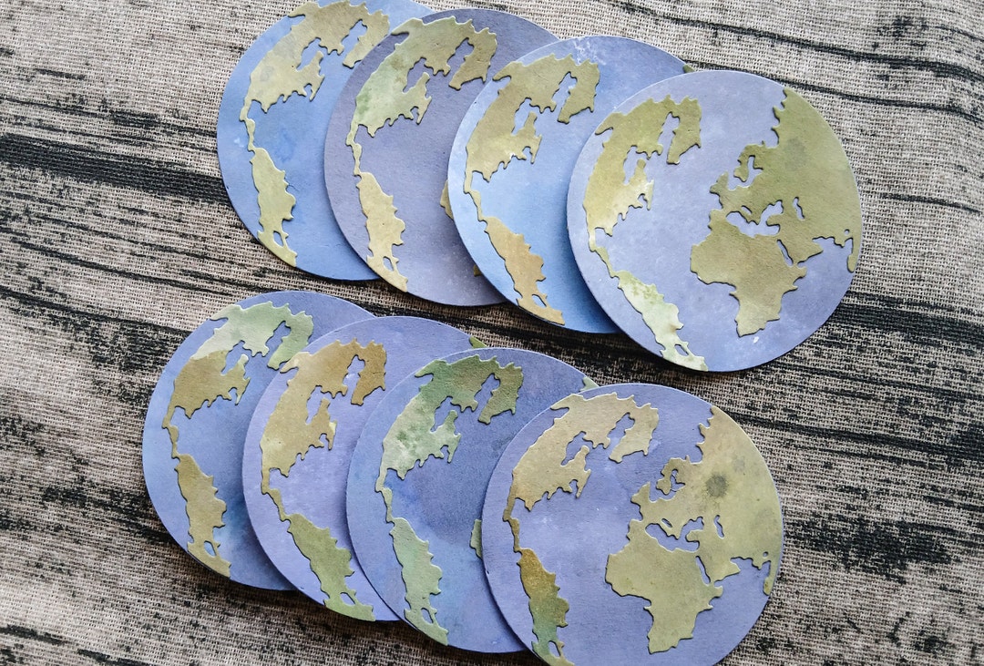Set of 2 Spray Ink Earth Globes | Die Cuts | Handmade | Ephemera ...