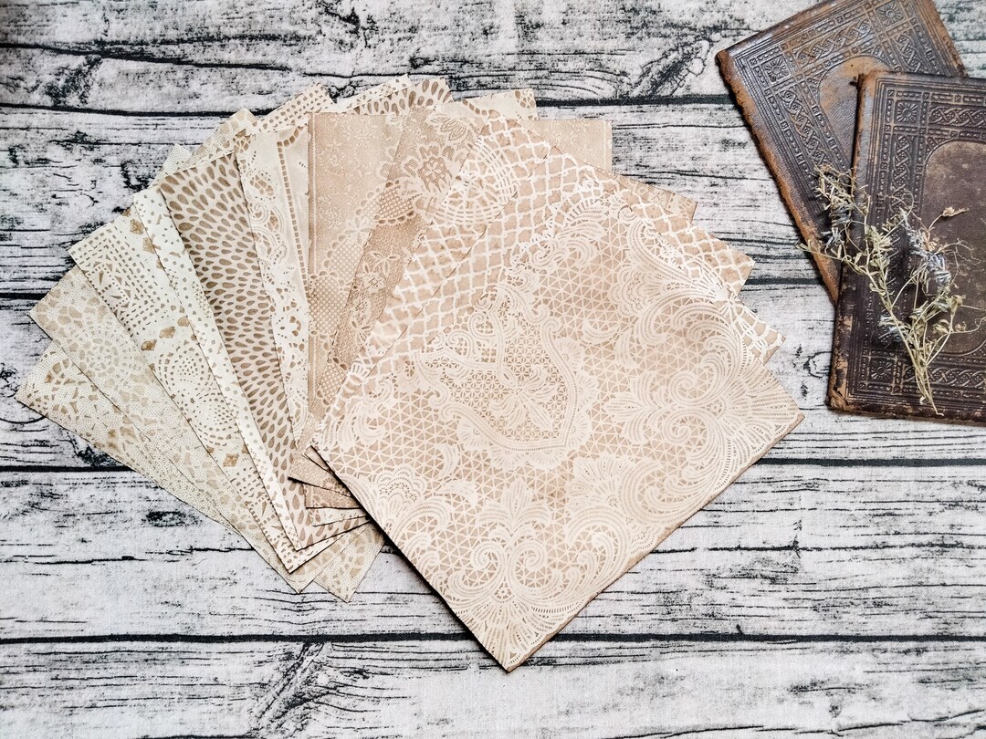 12 Sheets VARIETY Lace Paper Pack #1, Handmade, Coffee Stained, Dyed ...