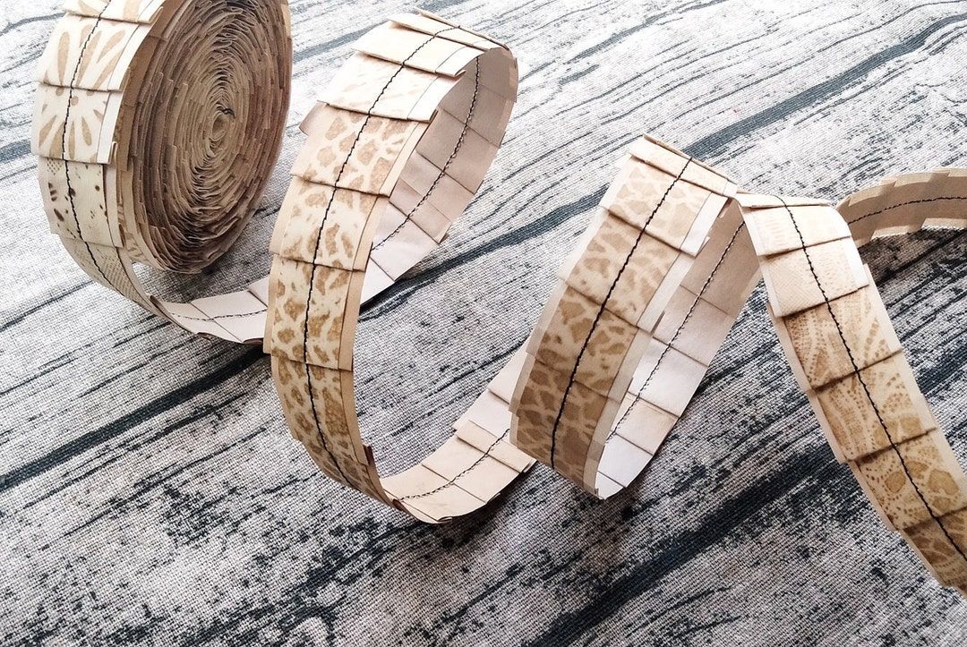 18 Neutral Lace Paper Ruffle Rolls, Book Pages, Tea Dyed Paper, Sewn ...