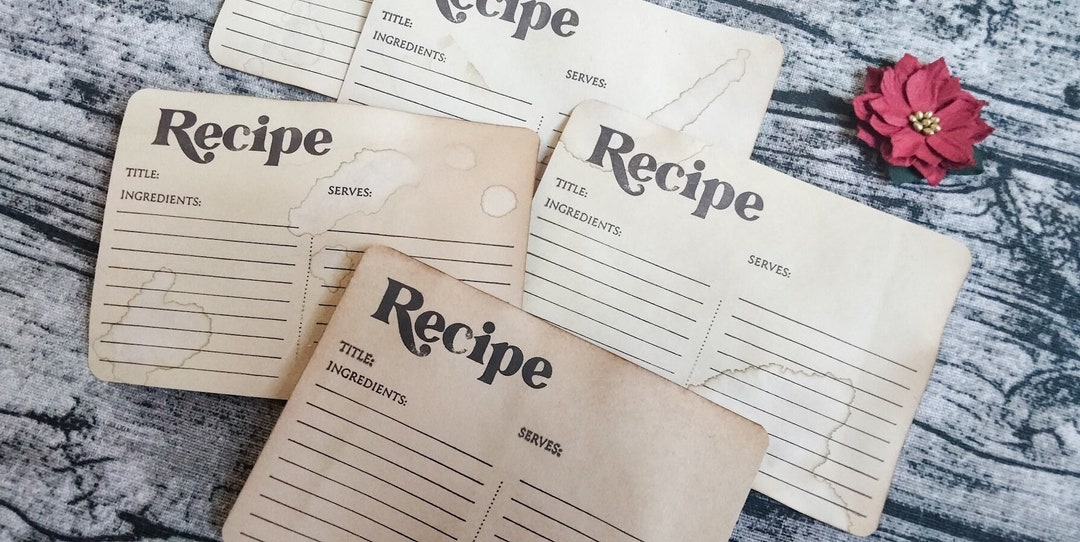 Set of 5 Handmade Recipe Cards, Coffee-dyed, Die Cuts, Notecards ...