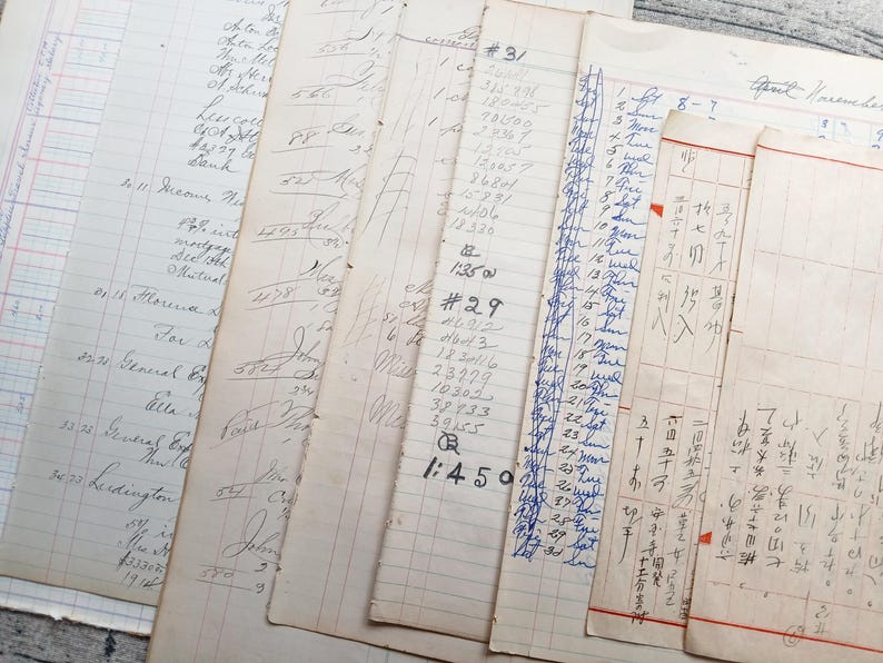 Vintage Ledger Sheet Variety Pack: 1882-1965, Junk Journal Ephemera ...