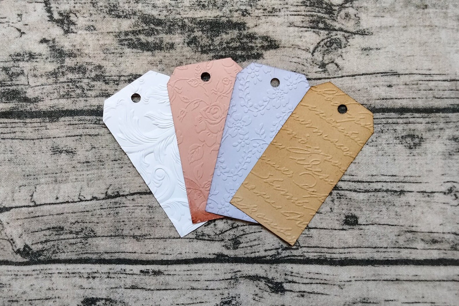 Embossed Tags: "set J", Choose Your Dye Color & Pattern, Set of 10 - Etsy