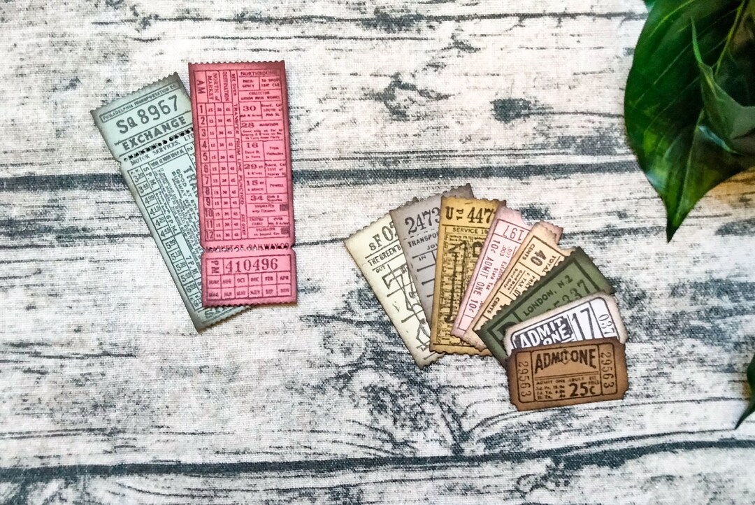 Set of 10 Distressed Tickets, Vintage Colors, Handmade, Die Cuts, Junk ...