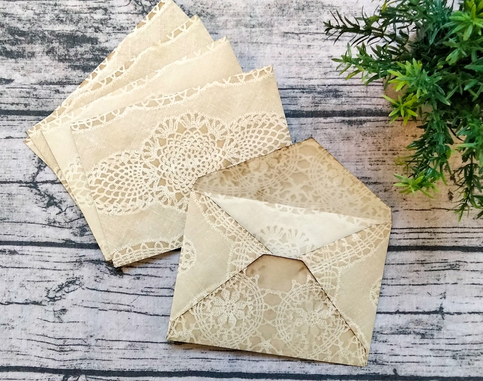 5 CATHEDRAL LACE Lace Envelopes Handmade Coffee Stained - Etsy