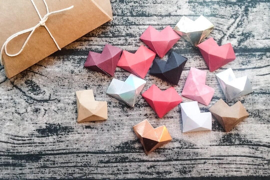 Set of 5 Dimensional Hearts, Die Cuts, Handmade, Ephemera ...