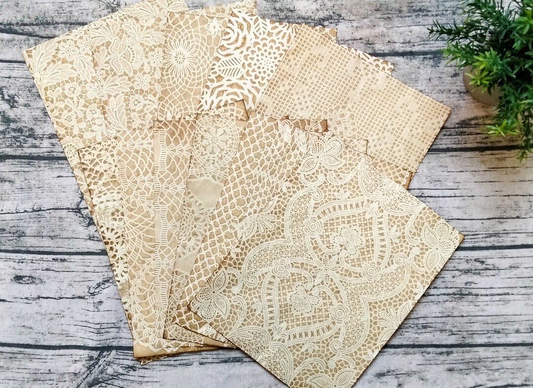 12 Sheets VARIETY Lace Paper Pack #2, Handmade, Coffee Stained, Dyed ...