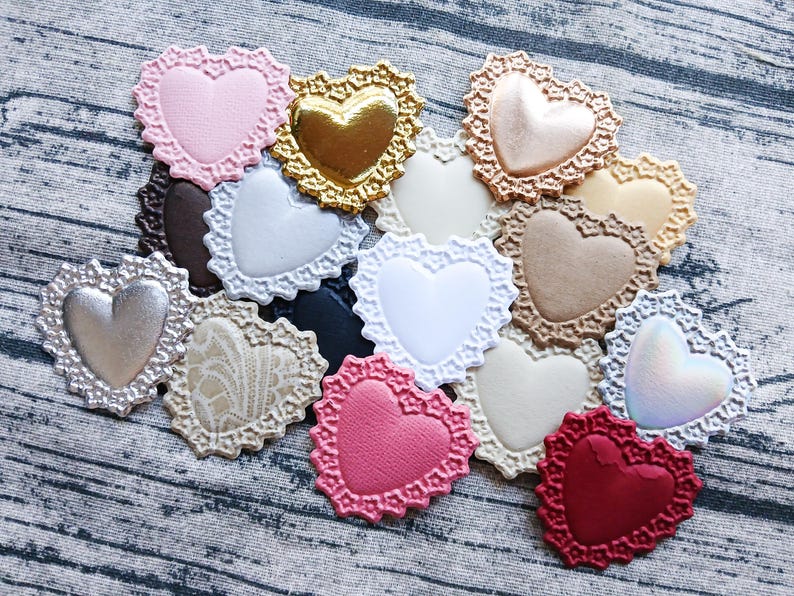 Set of 5 Vintage Style Embossed Hearts | Die Cuts | Handmade ...