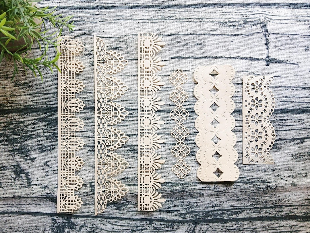 Set of 6 Handmade Art Deco Paper Lace, Cardstock, Die Cuts, Coffee-dyed ...
