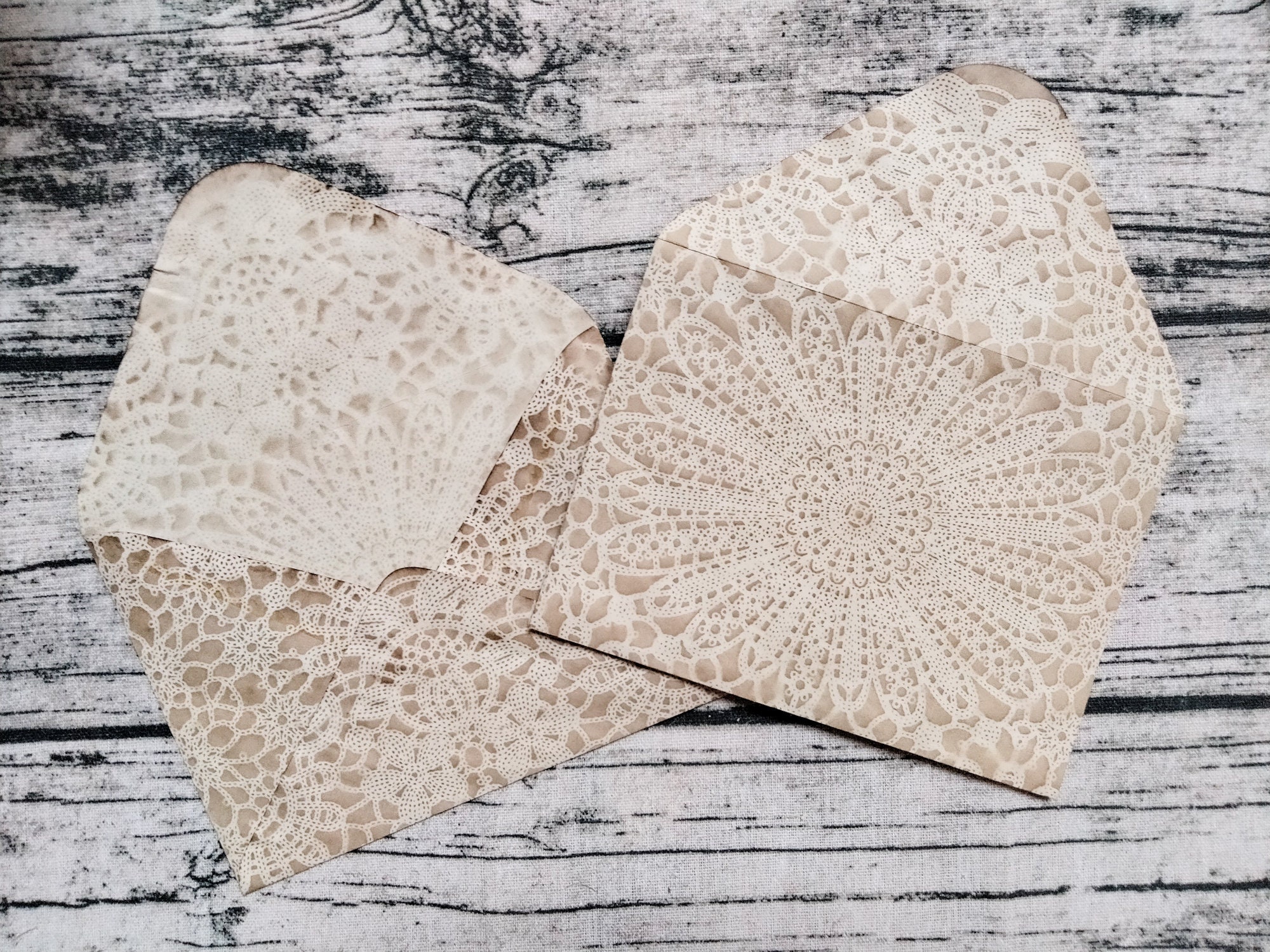 5 VENECIAN LACE Lace Envelopes Handmade Coffee Stained Dyed - Etsy