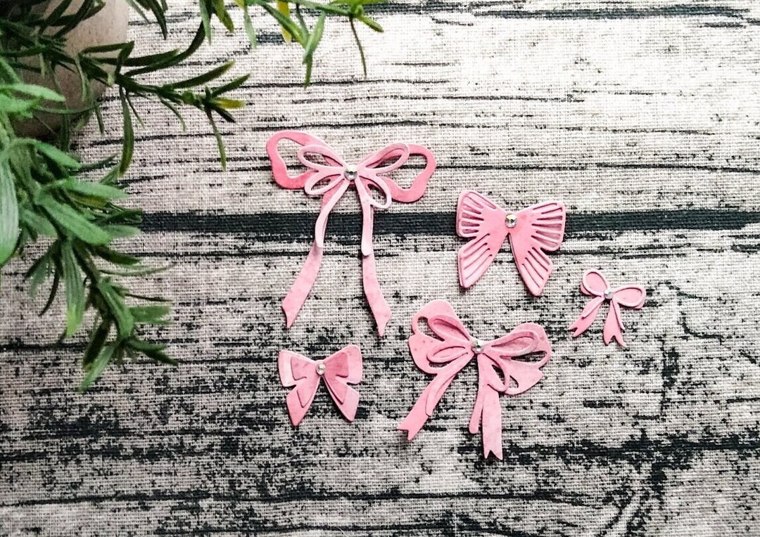 Set of 5 Layered Pink Paper Bows | Hand Dyed | Die Cuts | Ephemera ...