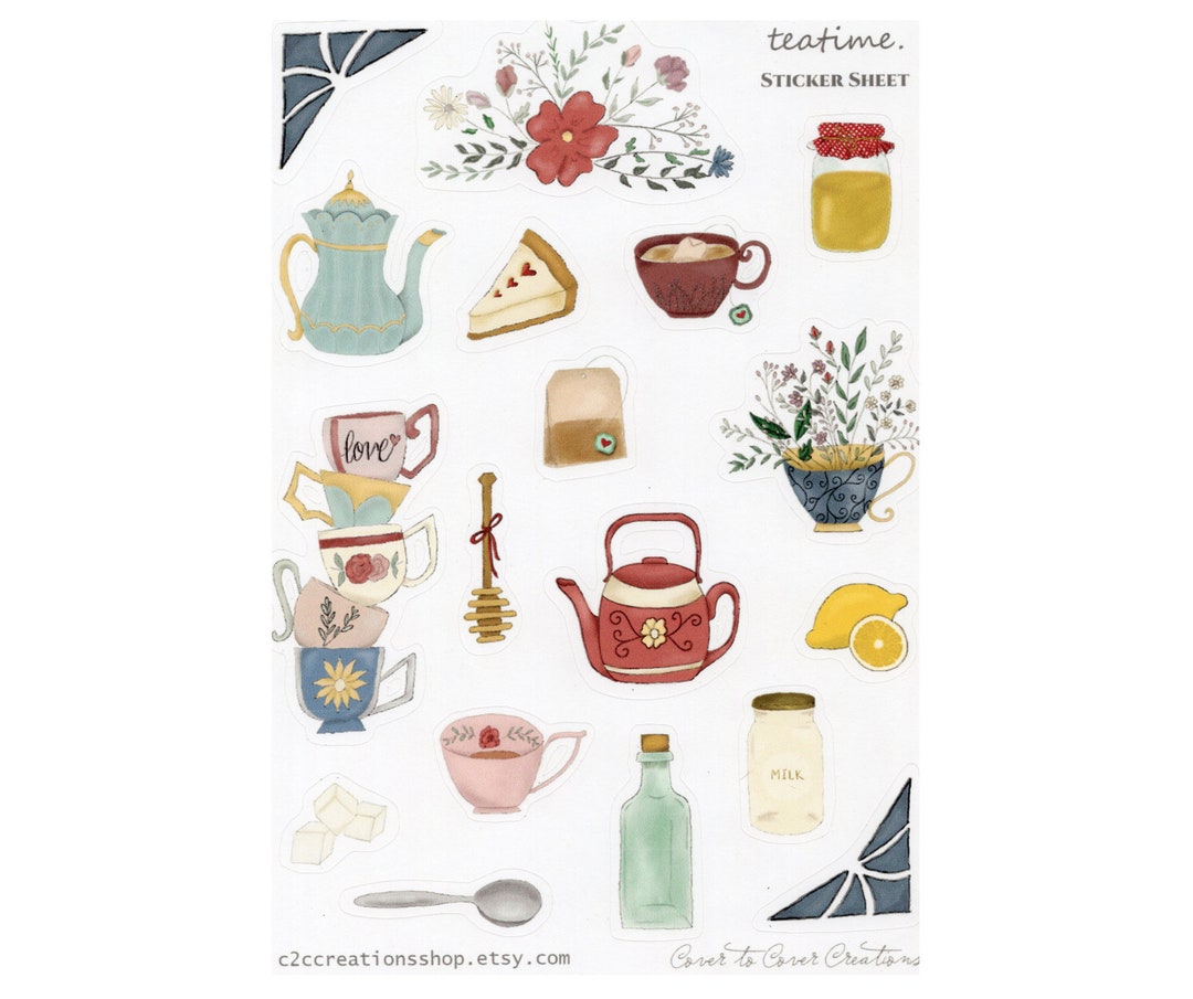 Teatime Sticker Sheet, Teacups, Tea Kettles, Planner Stickers, Bullet ...