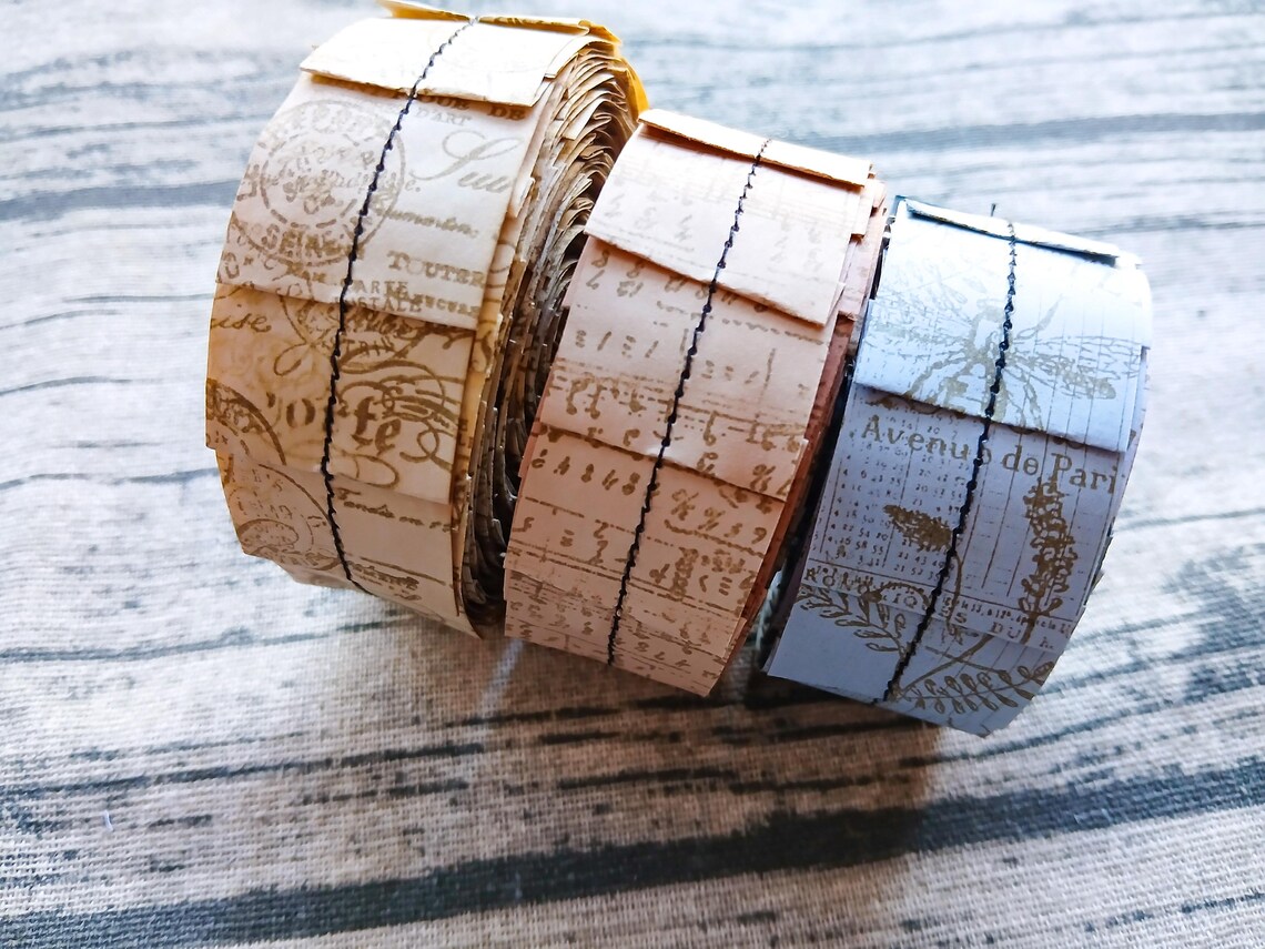 18" Colorful Dyed Paper Ruffle Rolls, Book Pages, Tea Dyed Paper, Sewn ...