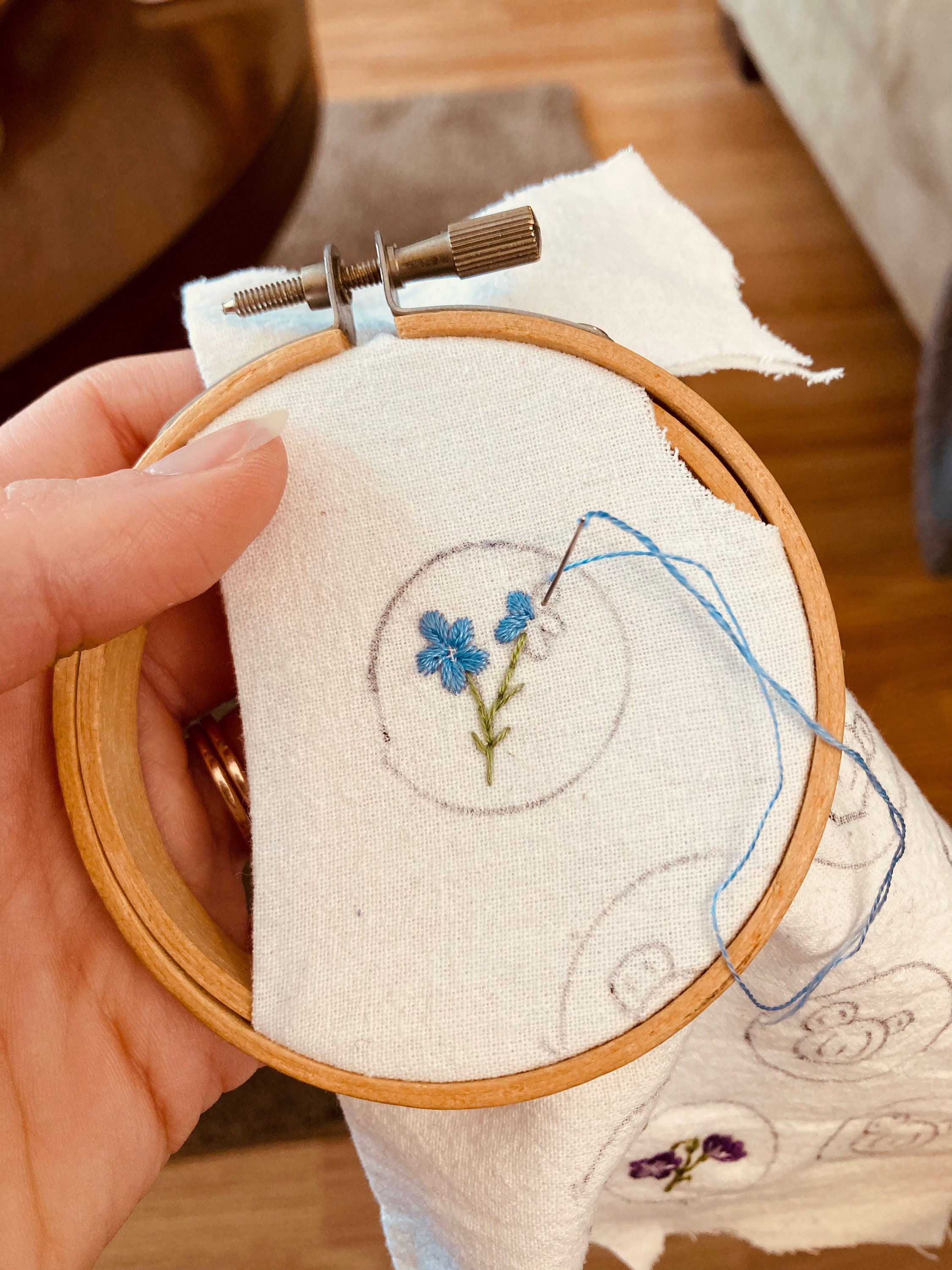 Blue Forget Me Not Flower Necklace Hand Embroidered Floral | Etsy