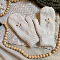 Embroidered Felted Wool Mittens With Dandelion for Women, Dark Gray ...